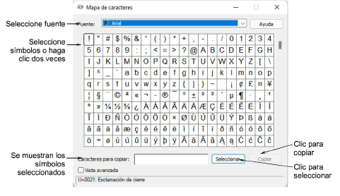 Usar el Mapa de Caracteres
